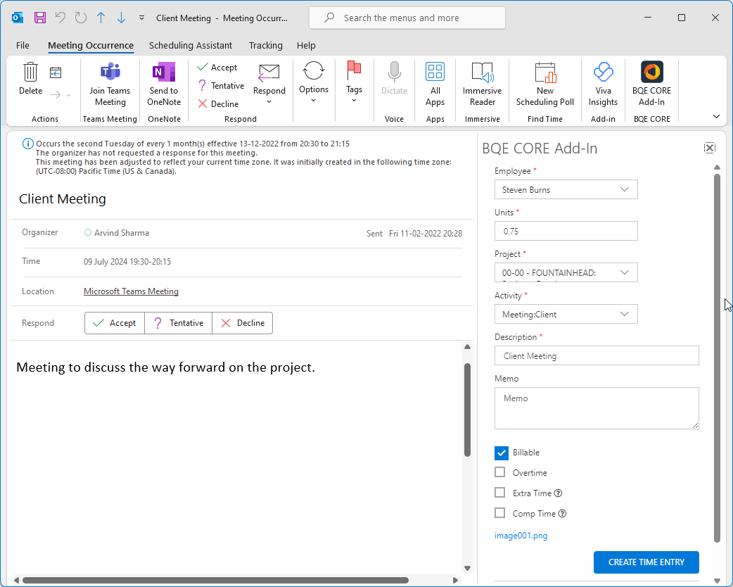 BQE CORE Add-in for Outlook – CORE Help Center