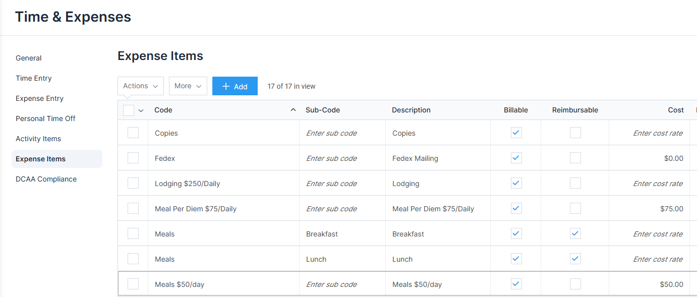 Setting up and billing reimbursable per diem expenses – CORE Help Center
