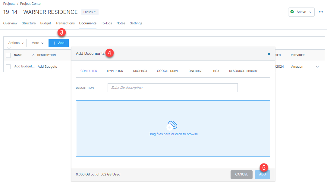 Project Center: Documents – CORE Help Center