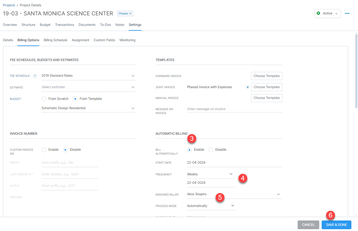 Project Center: Settings - Billing Options – CORE Help Center