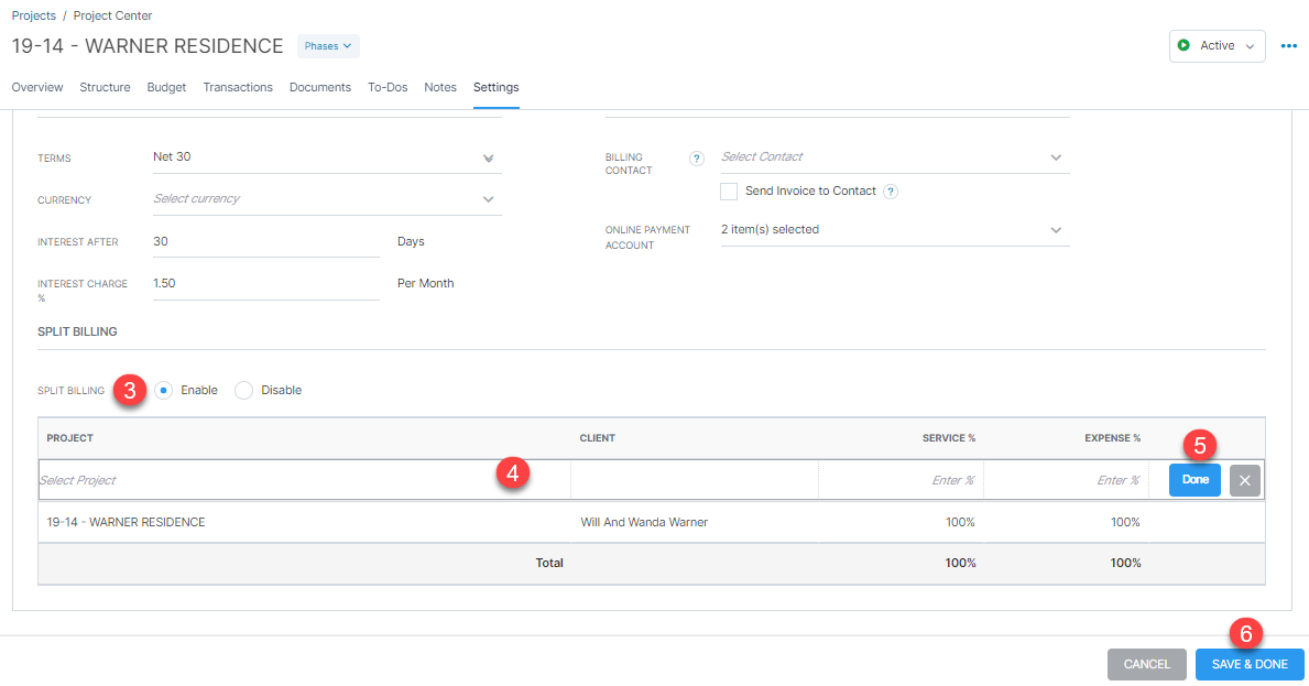 Project Center: Settings - Billing Options – CORE Help Center