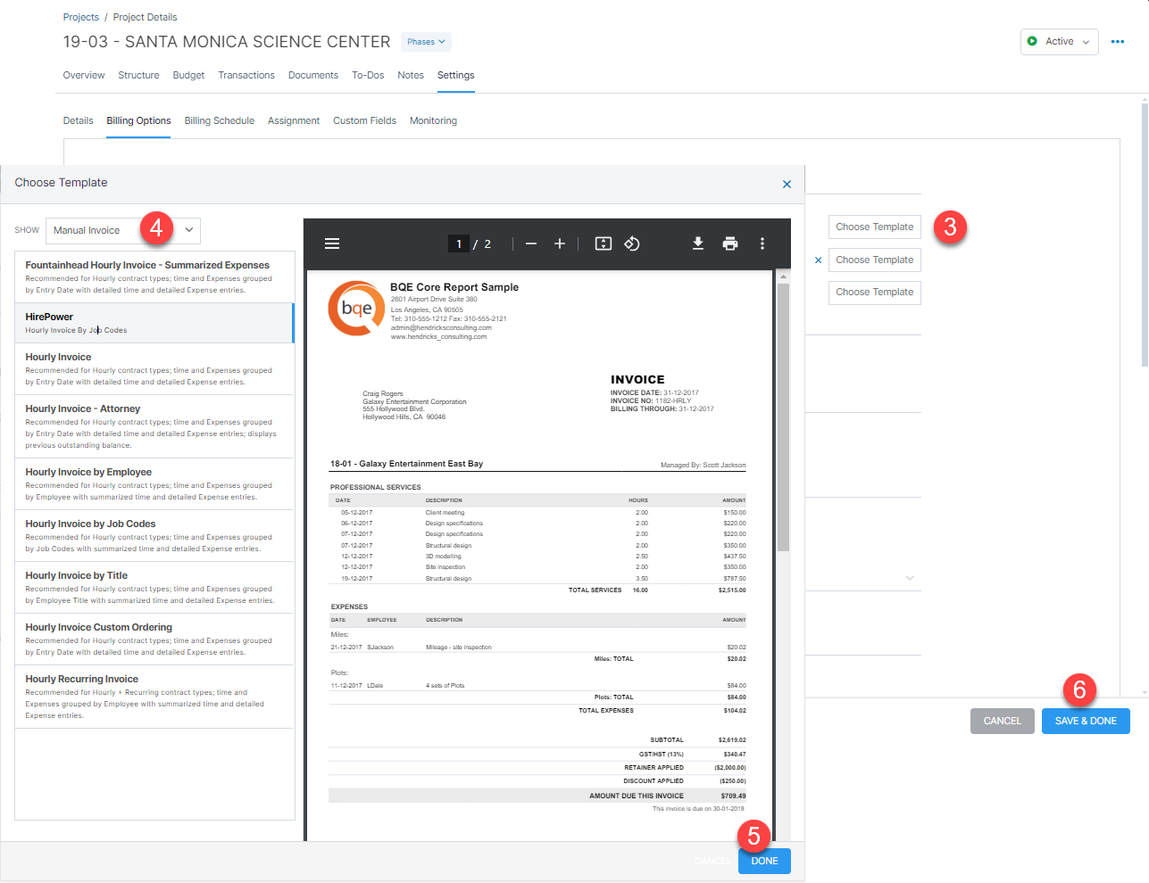 Project Center: Settings - Billing Options – CORE Help Center