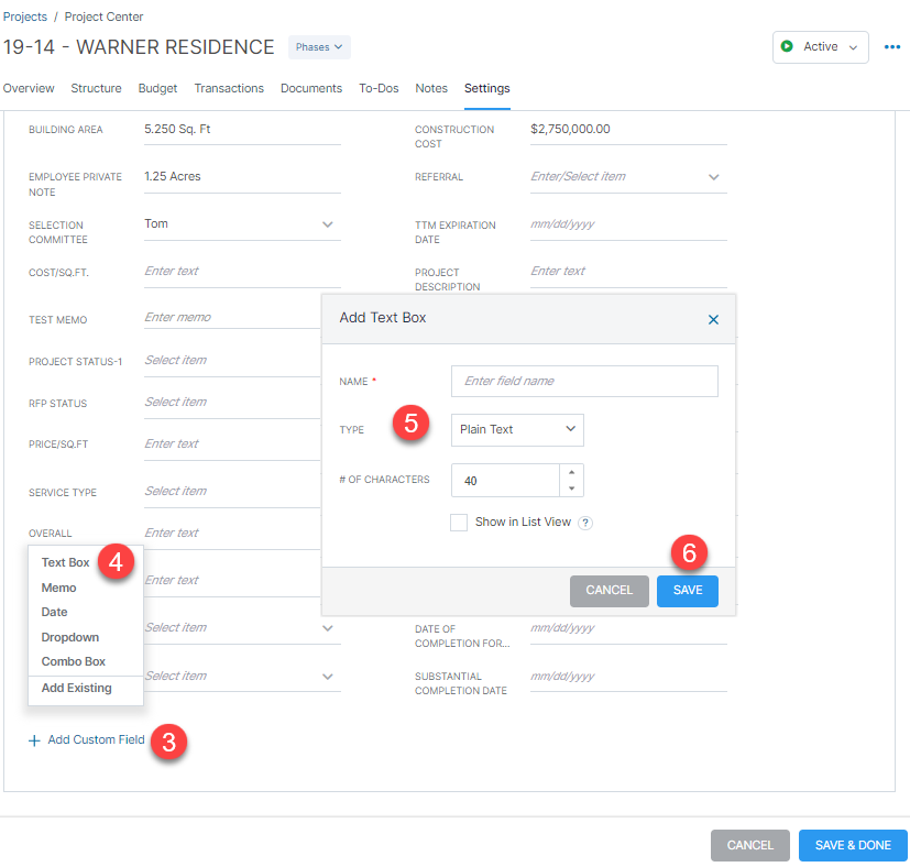 Project Center: Settings - Custom Fields – CORE Help Center