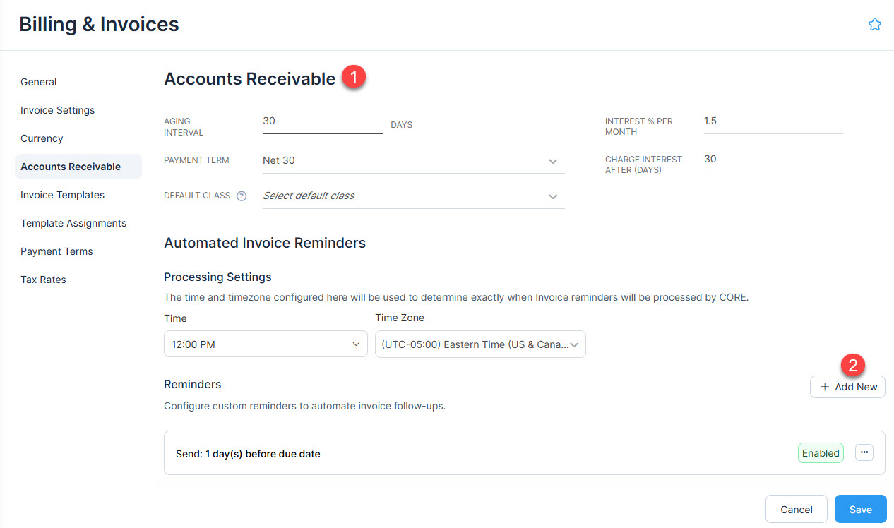 Accounts Receivable Settings – CORE Help Center