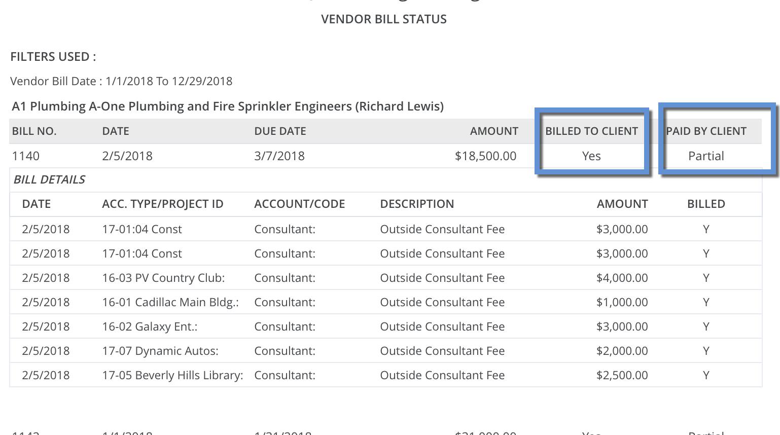 Report showing vendor bills connected to invoices – CORE Help Center