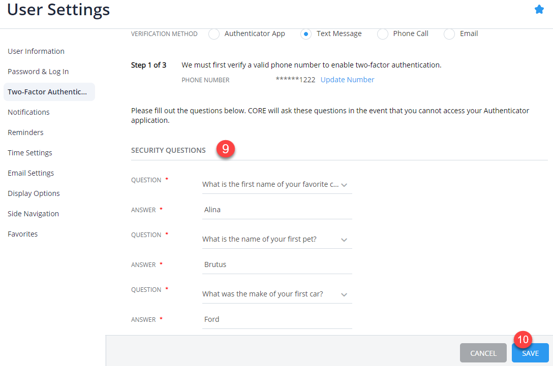 User Settings – CORE Help Center